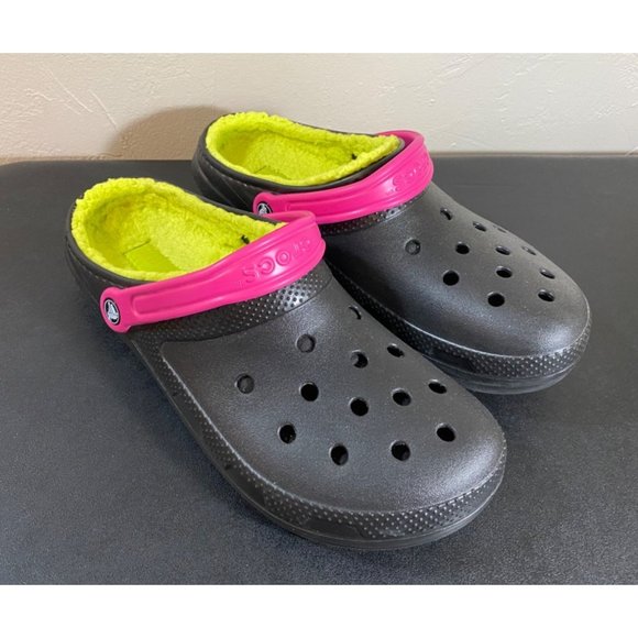 CROCS | Shoes | Crocs Comfort Lined Pop Strap Clog Black Neon Green ...